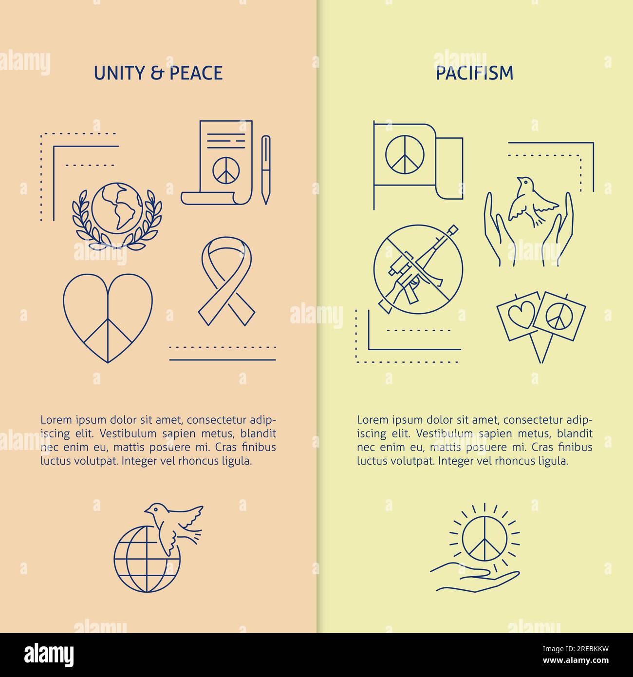 Unity and peace banner template with place for text. Pacifism symbols ...