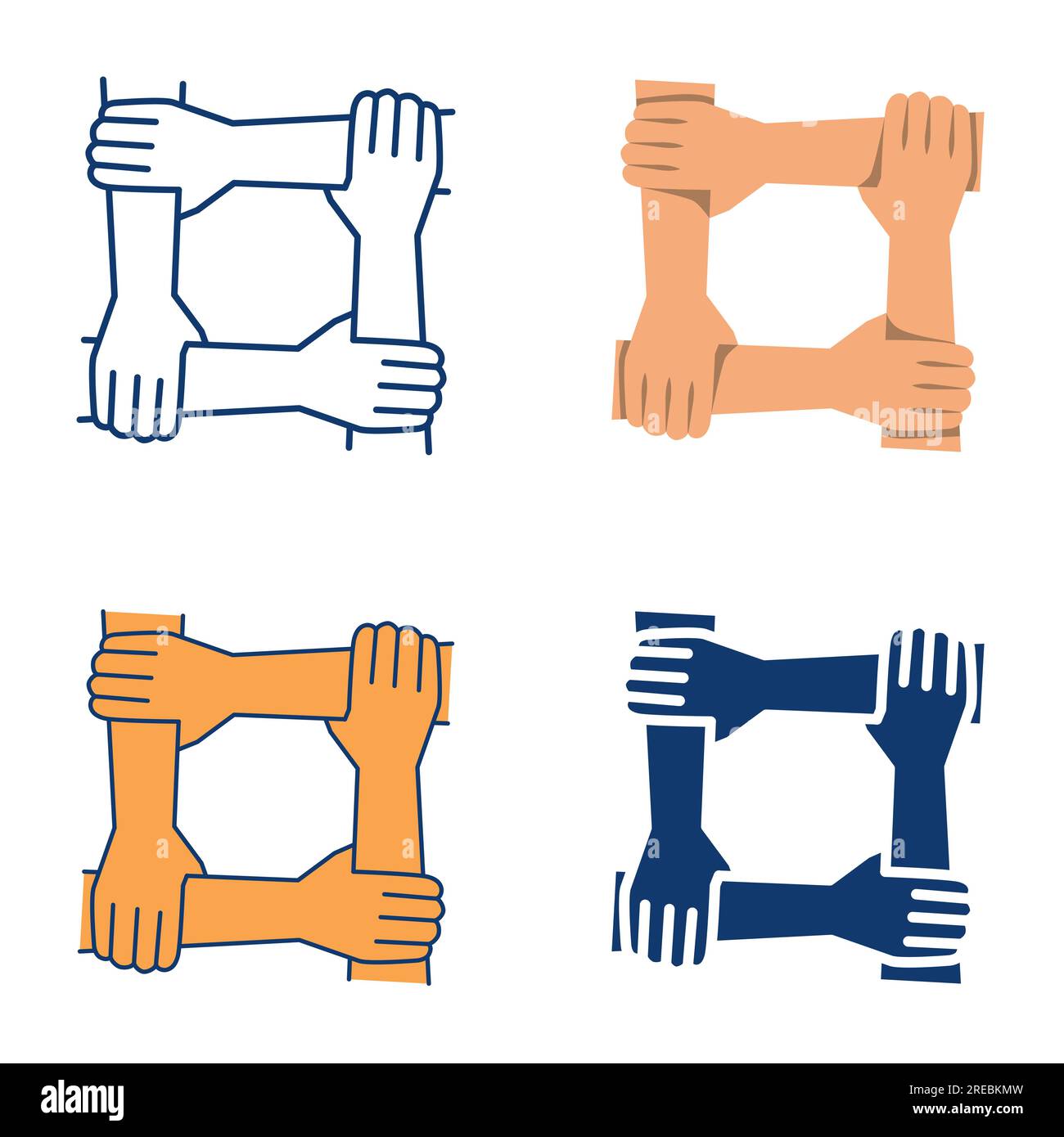 Hands in square form icon set in flat and line style. Teamwork, holding ...