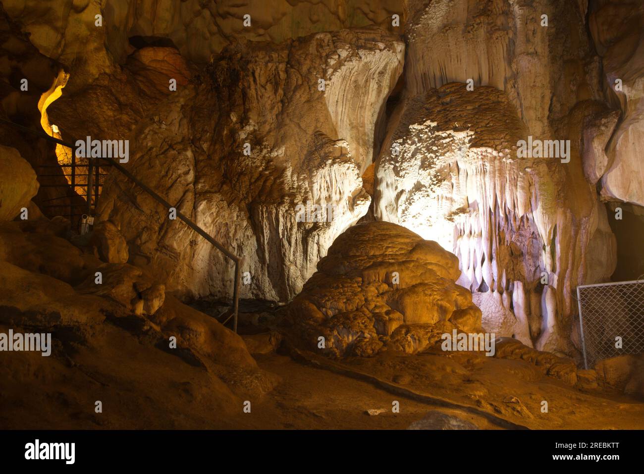 Beautiful stalagmites and stalactite inside the Wat Tham Suwan Khuha or ...