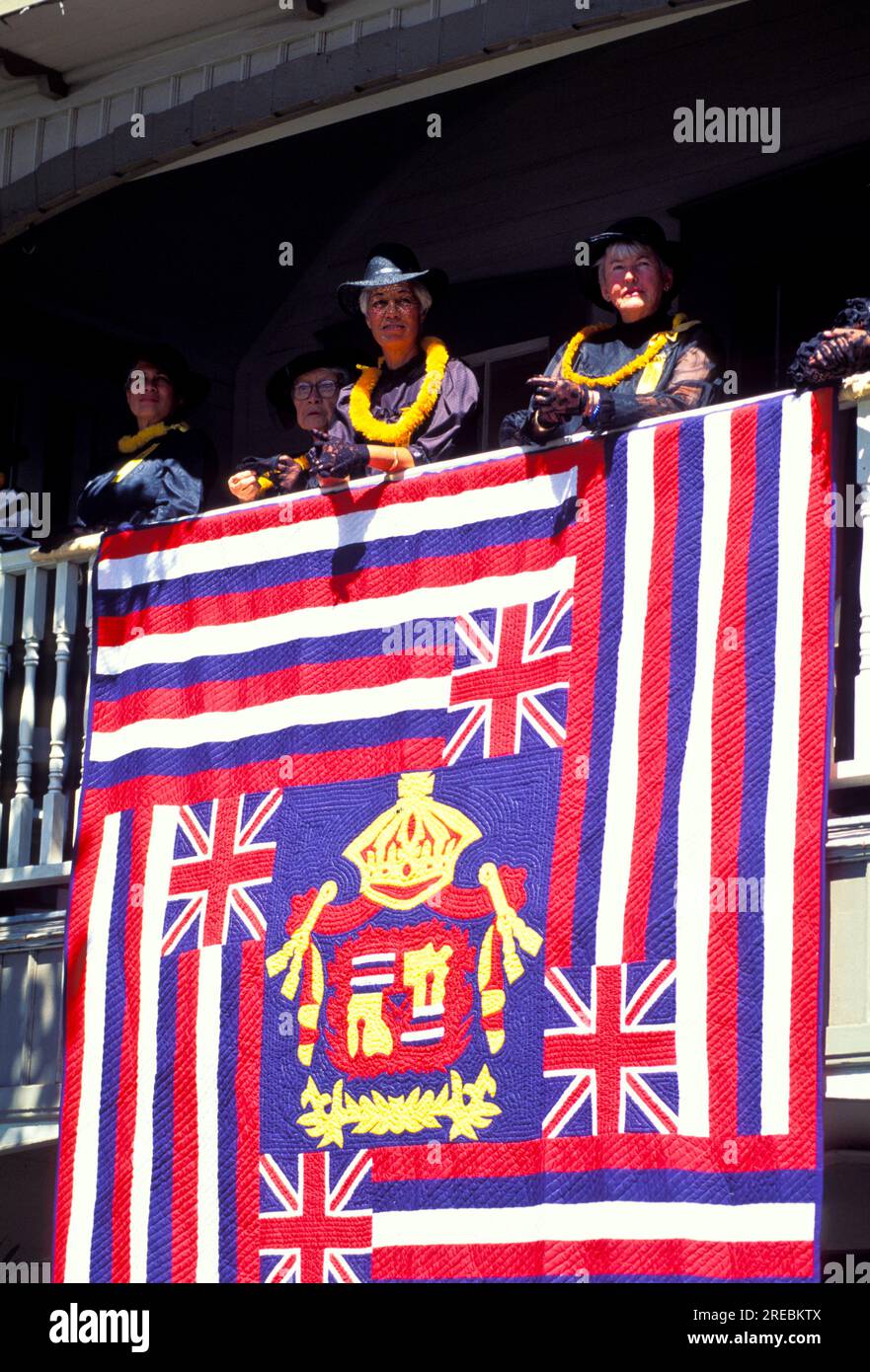Aloha Festival with Aunties watching above the Hawaiian flag quilt on ...