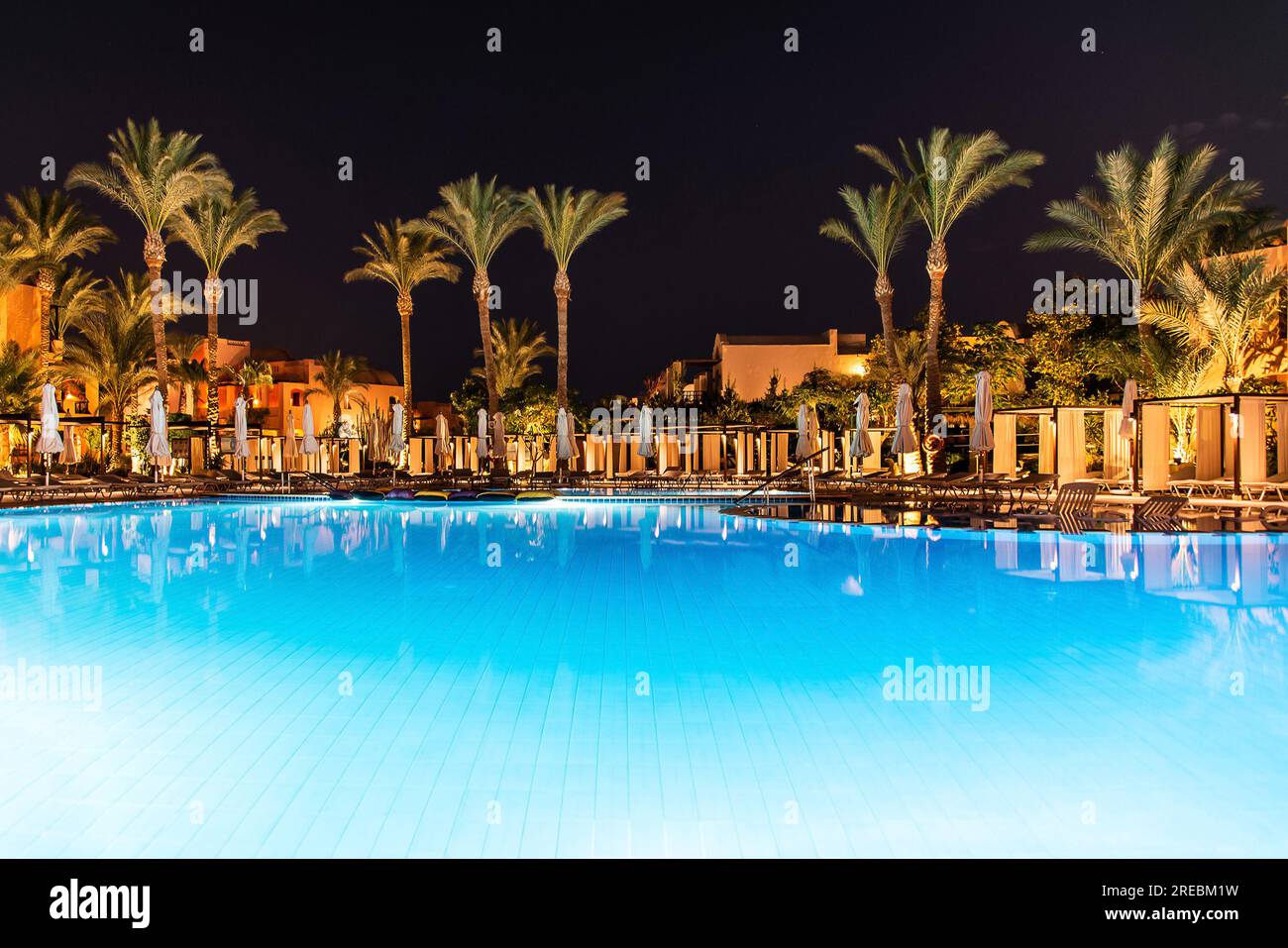 Beautifull empty swimming pool area by in Egypt wide-angle frame Stock ...