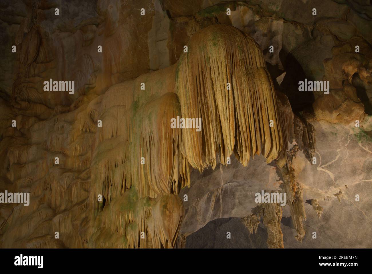 Beautiful stalagmites and stalactite inside the Wat Tham Suwan Khuha or ...