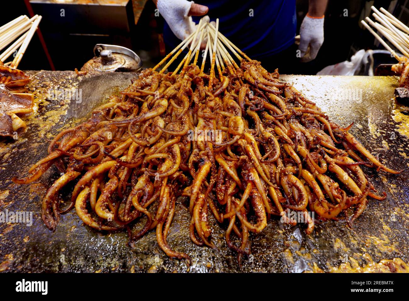 Visit the night market on a food street in Changchun City, northeast ...