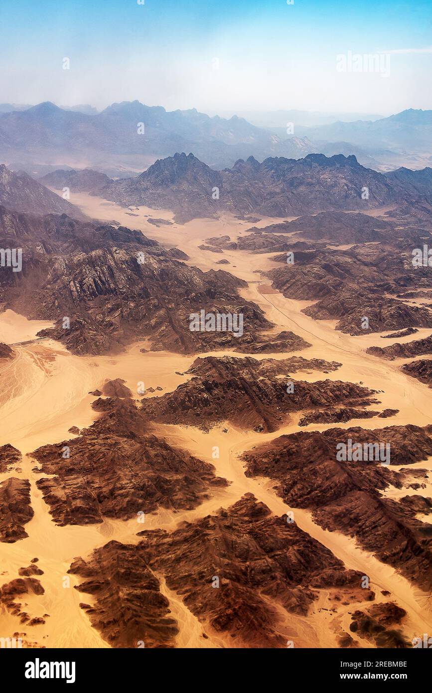 aerial view landscape mountains peaks in desert Horeb mountains in ...