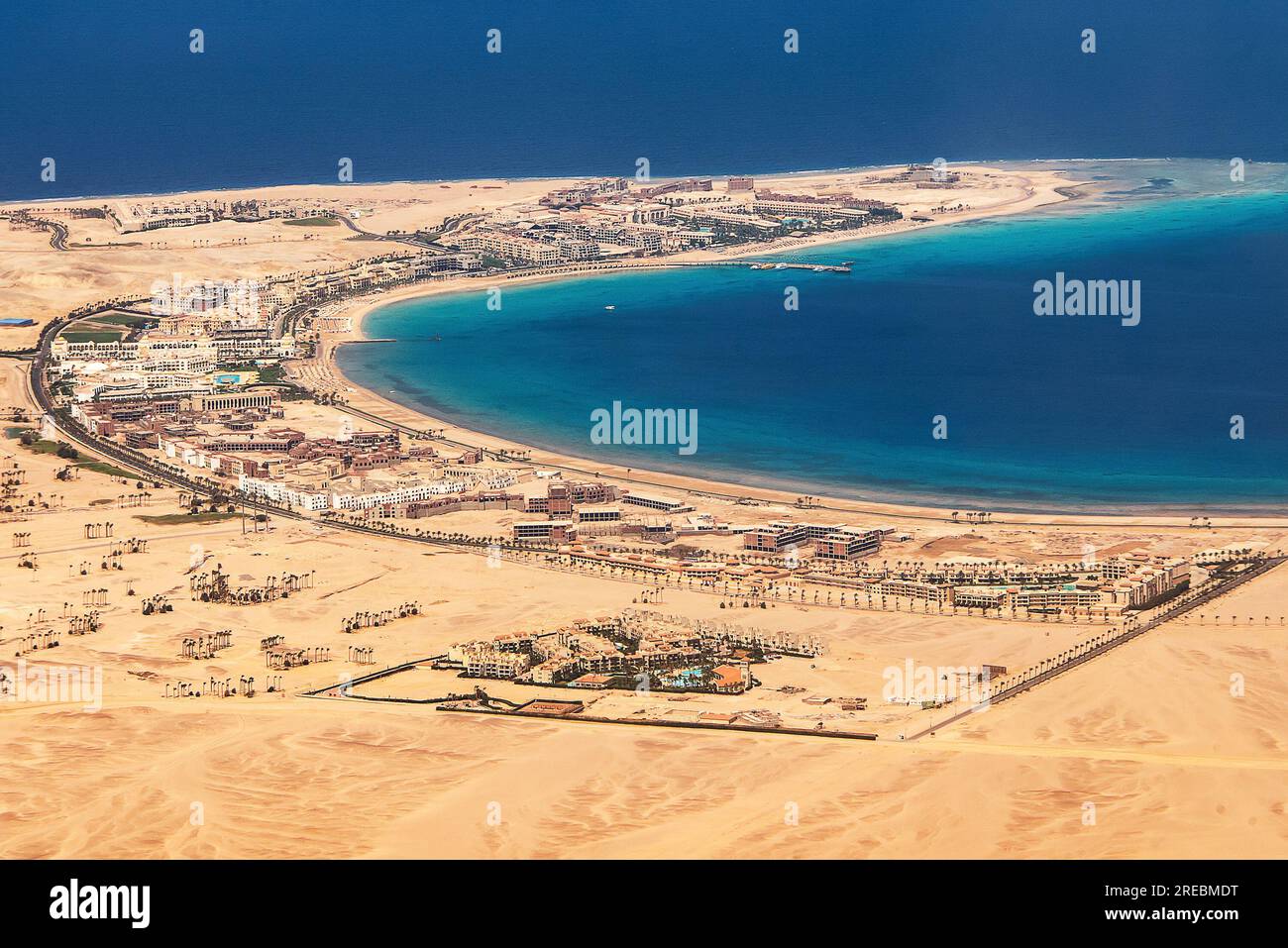 Aerial View of the Red Sea Coast in Hurghada, Egypt with many hotels ...