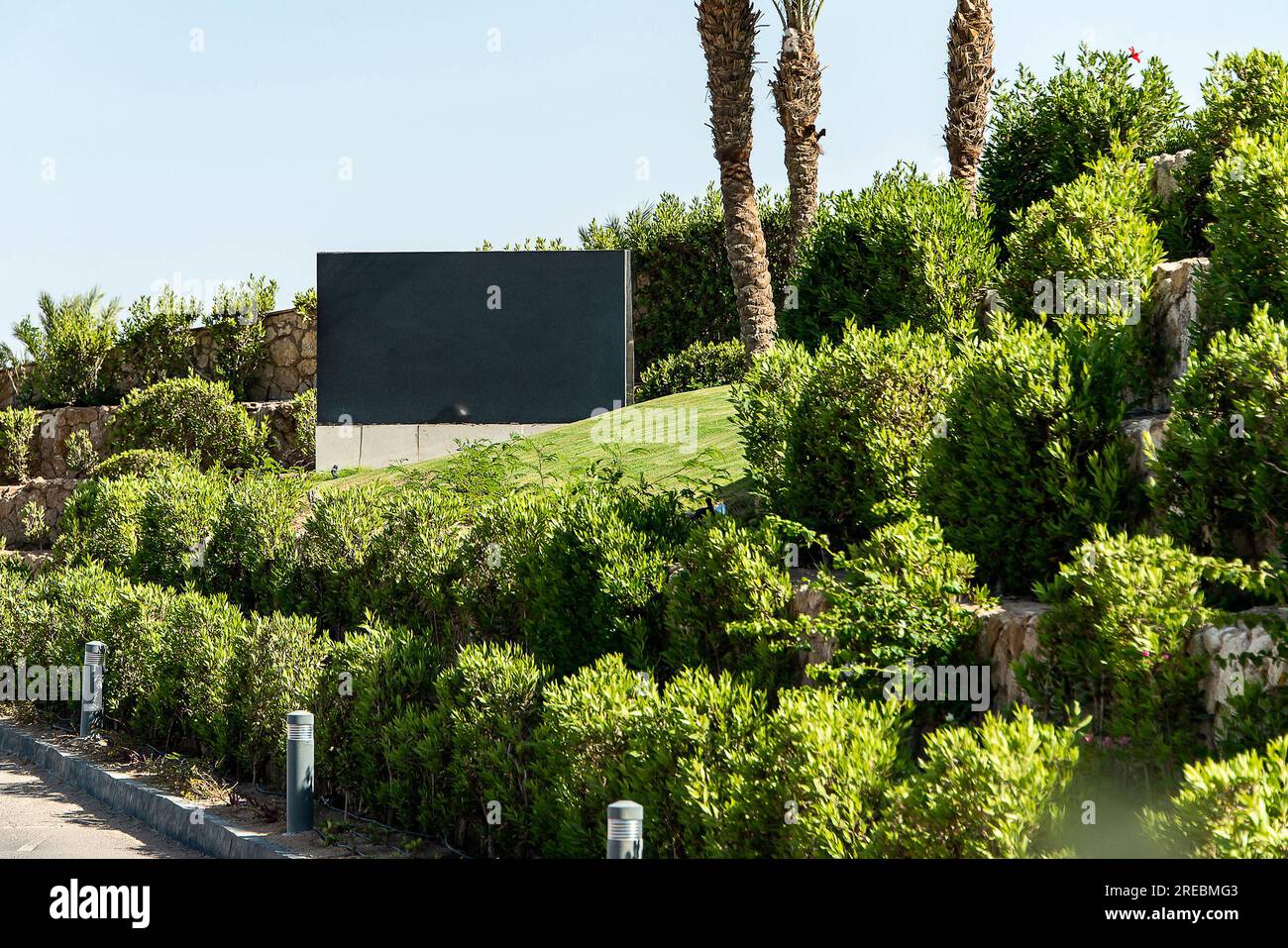 Blank Sign Facade of hotel in Egypt in the resort area of Hurghada ...