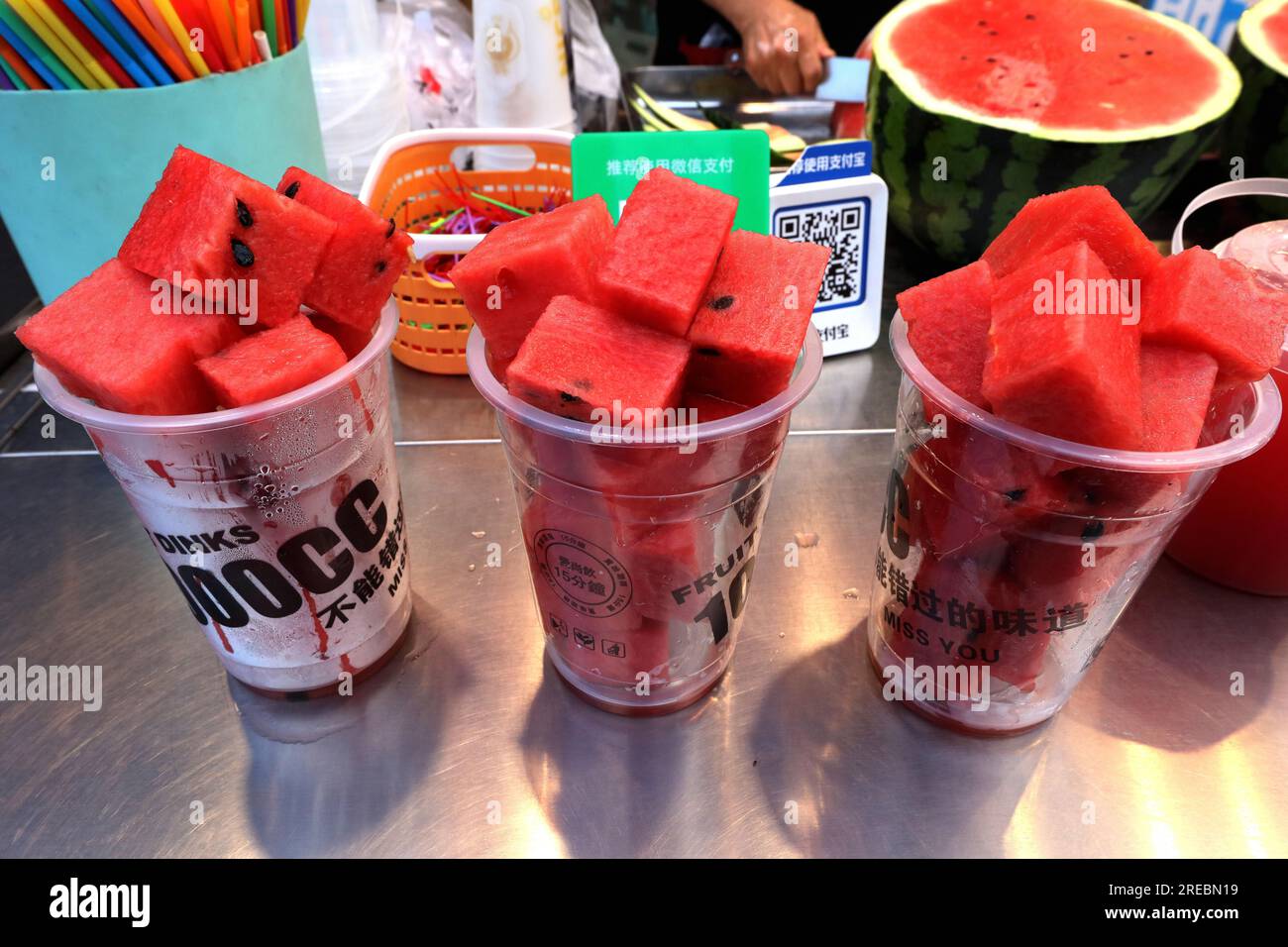 Visit the night market on a food street in Changchun City, northeast ...