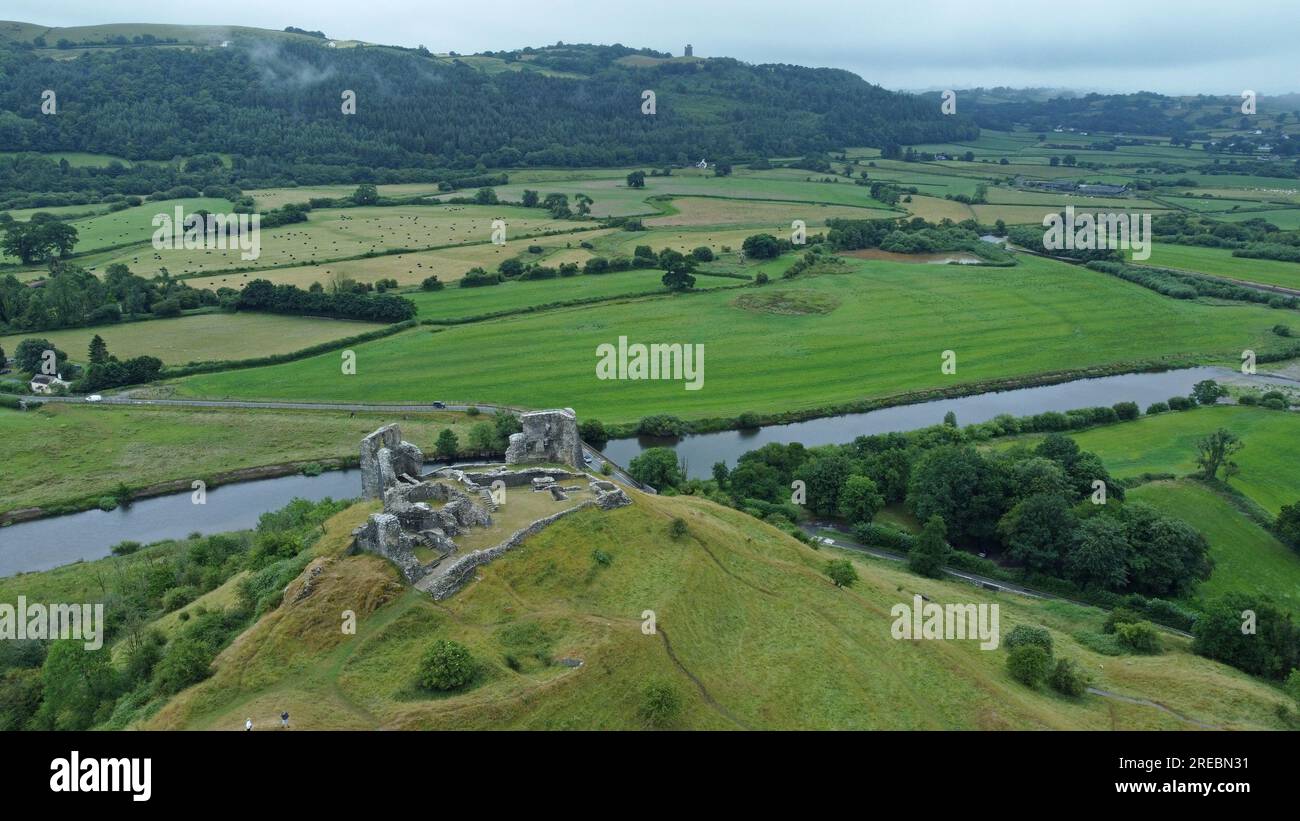 Aerial Drone view of ruins of Dryslwyn Castle, 13th Century ...