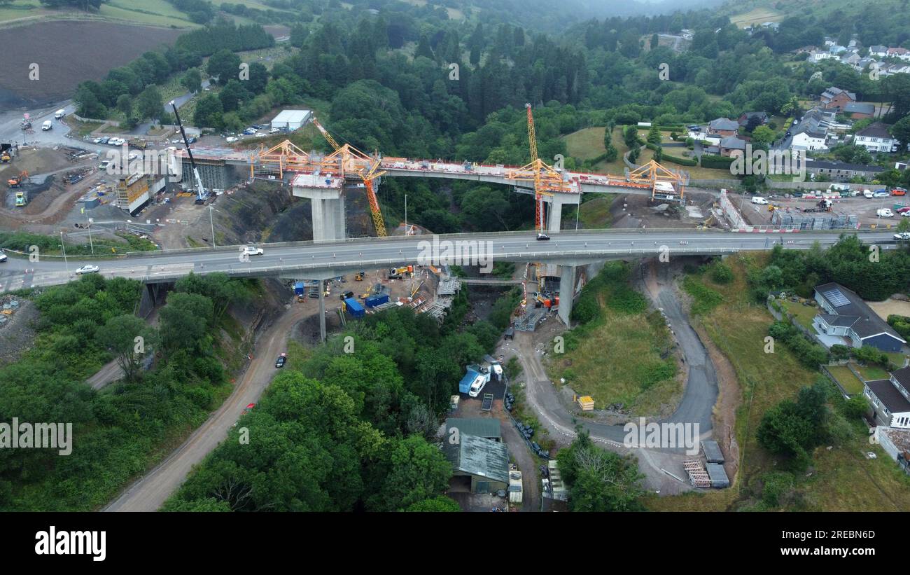 Roadworks on A465 Heads of the Valleys road at Merthyr Tydfil building ...
