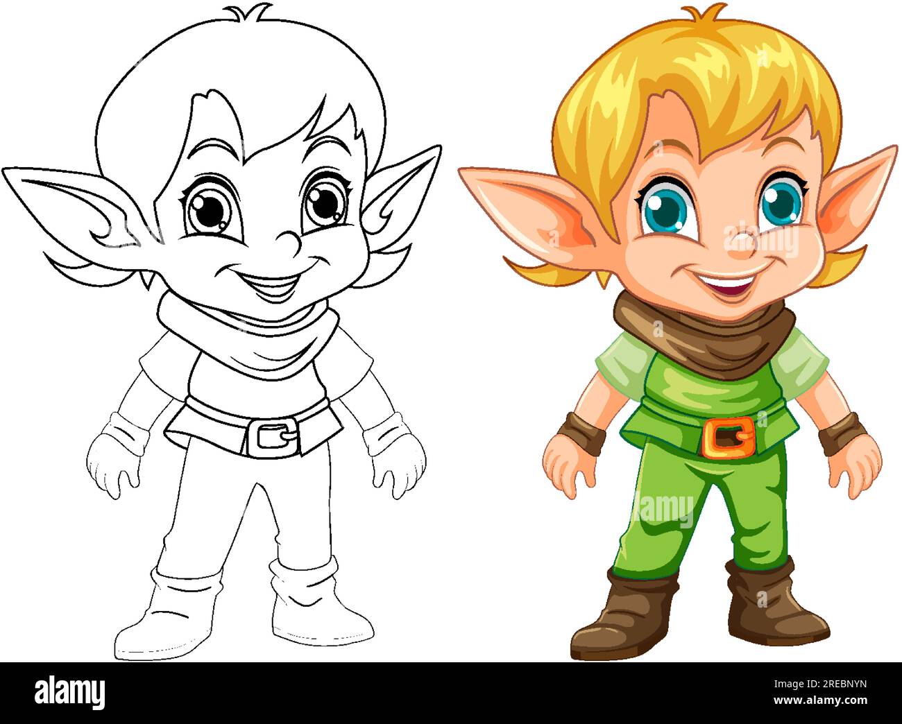 Cute Elf Cartoon Character Outline for Colouring illustration Stock ...
