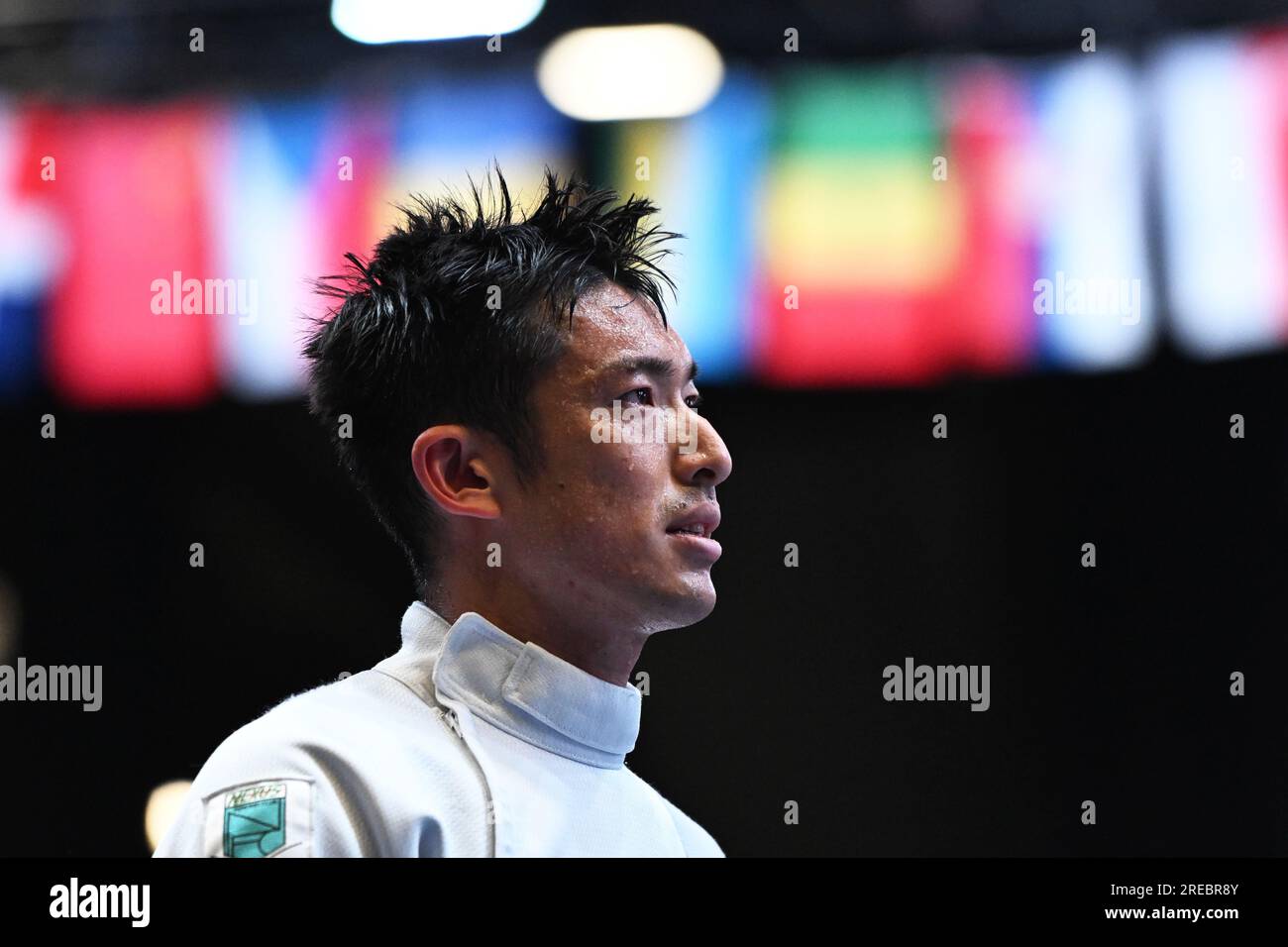 Kazuyasu Minobe of Japan during the 2023 FIE Fencing World Championship ...