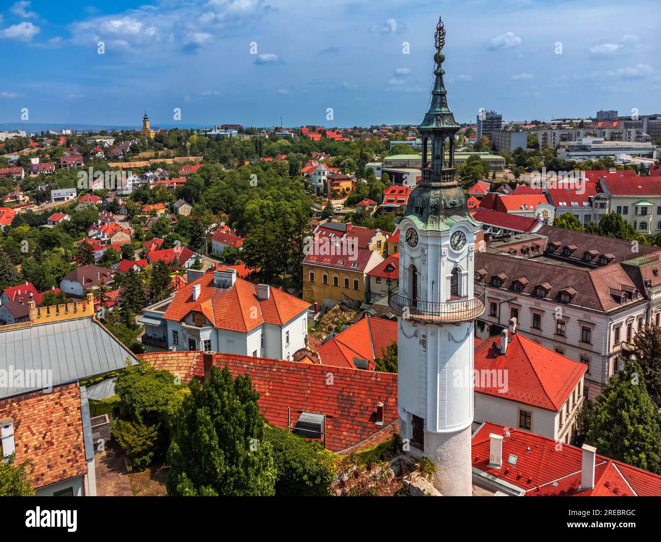 Veszprem, Hungary - Aerial view of the Fire-watch tower at Ovaros ...