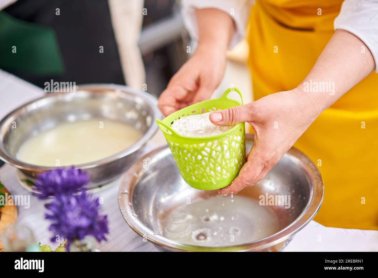 Master class and cheese tasting. Women make cheese. The enzyme and ...