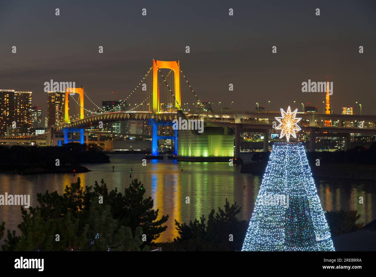 Rainbow Bridge and Christmas illumination Stock Photo - Alamy