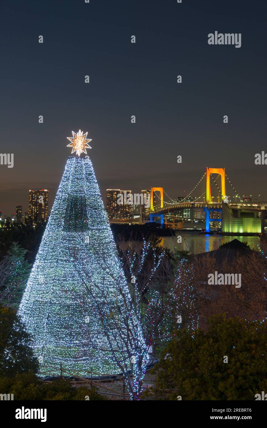 Rainbow Bridge and Christmas illumination Stock Photo - Alamy