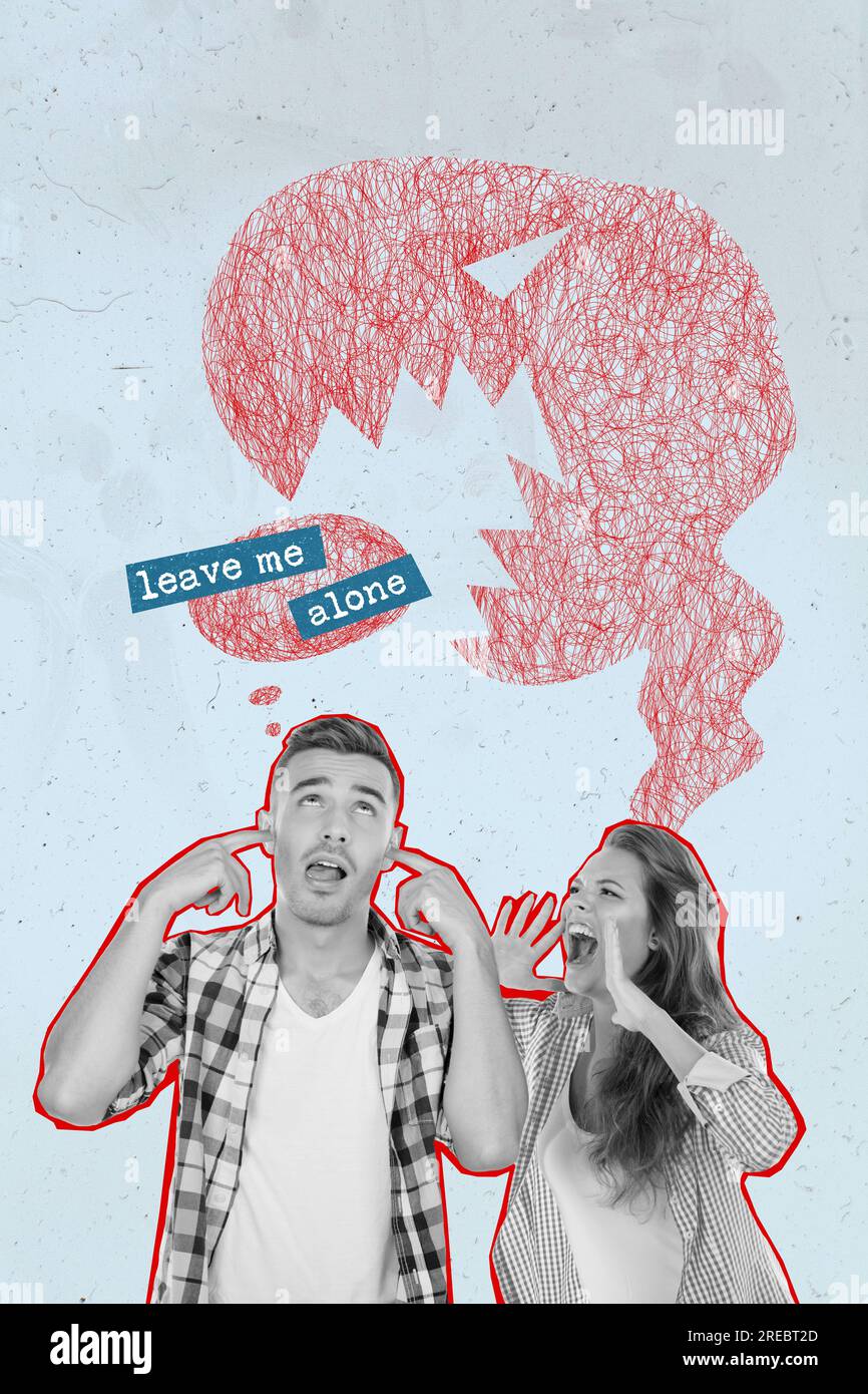 Composite collage picture image of stressed depressed couple angry ...