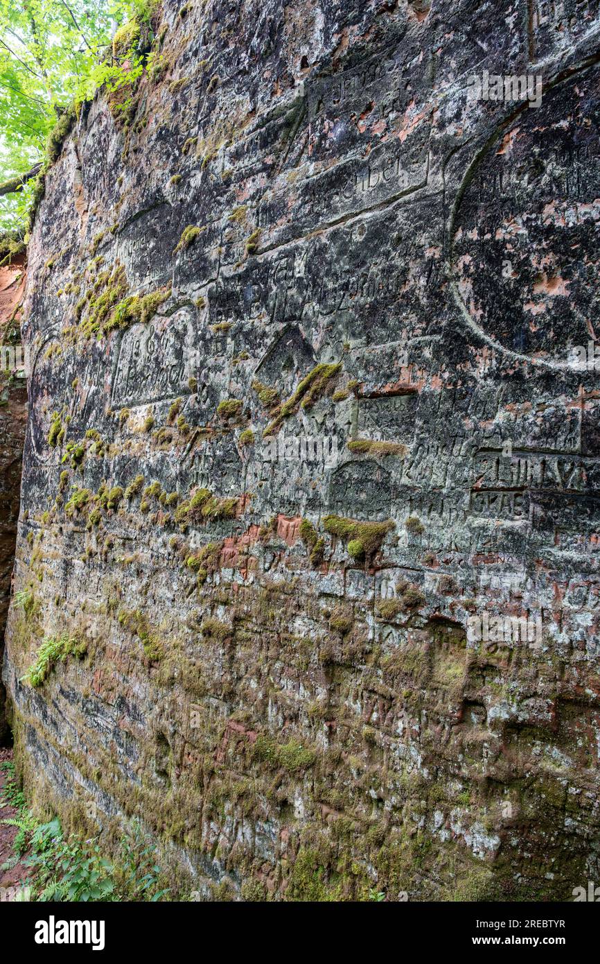 Sandstone cliffs at Krauklu aiza un ala (Raven's Ravine and Cave) in ...