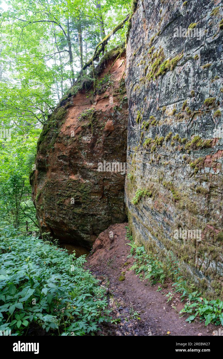 Sandstone cliffs at Krauklu aiza un ala (Raven's Ravine and Cave) in ...