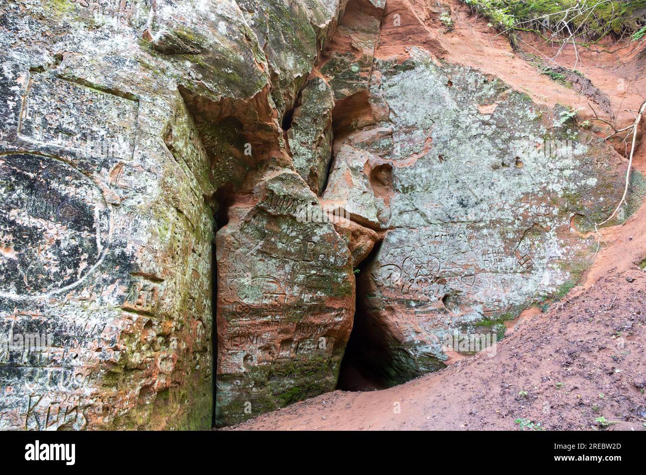 Sandstone cliffs at Krauklu aiza un ala (Raven's Ravine and Cave) in ...