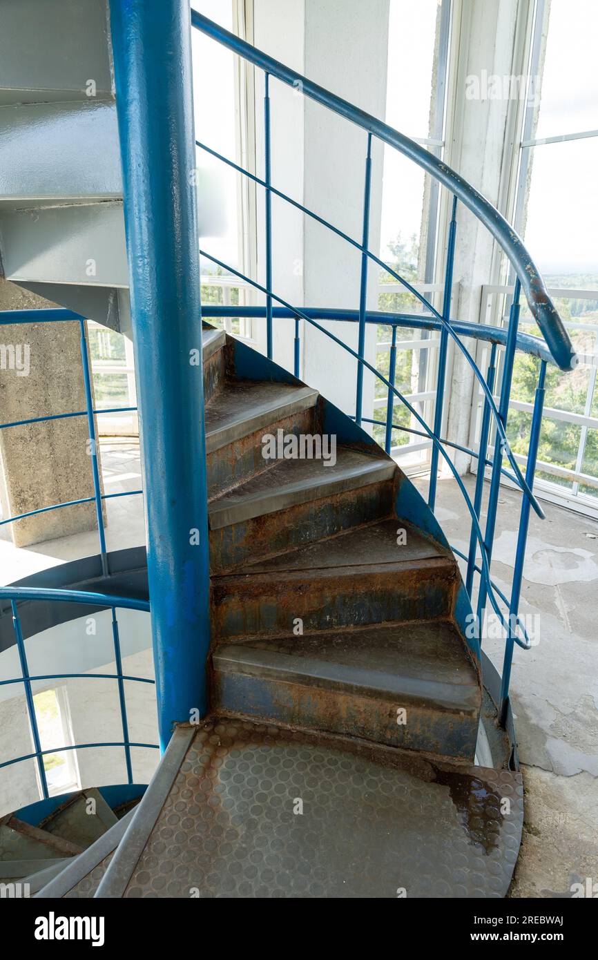 Spiral metal stairway of Suure Munamae observation tower in Estonia ...