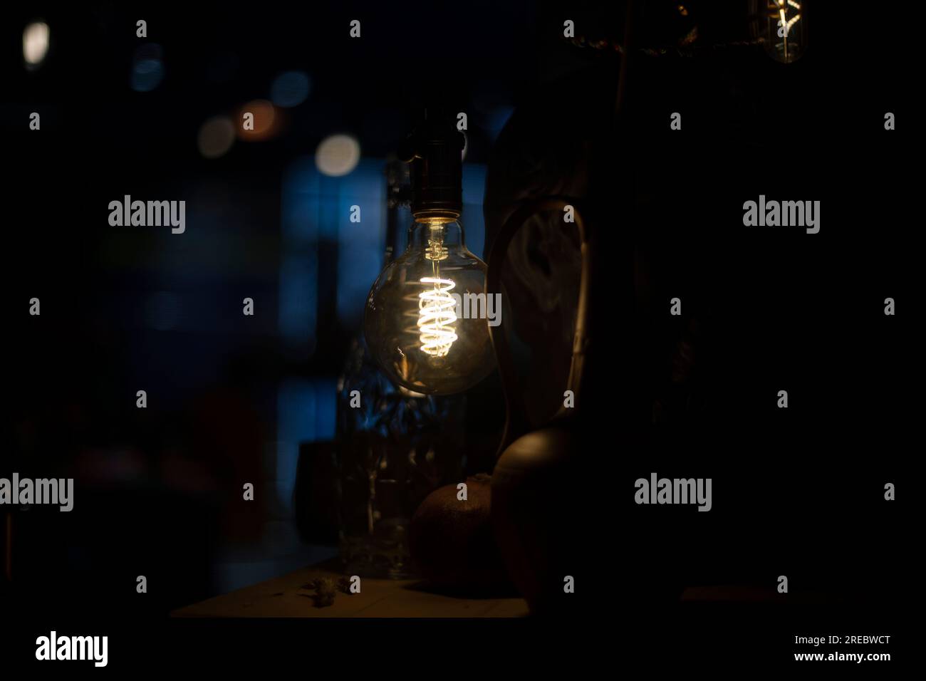 Incandescent lamp in interior. Weak light from interior lamp. Red-hot ...