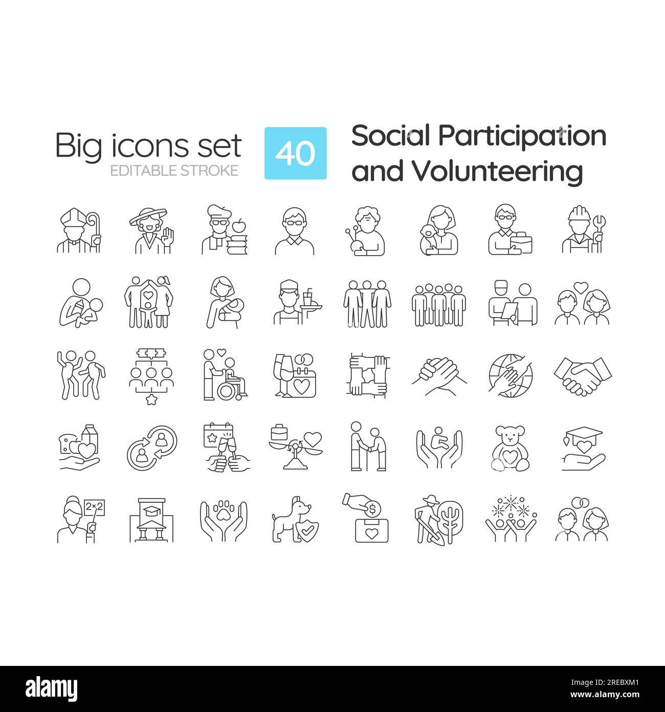 Social participation and volunteering linear icons set Stock Vector ...