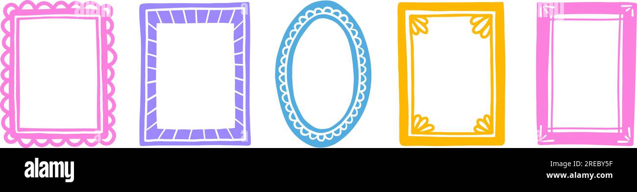 Color simple hand drawn picture frames. Doodle photo frames set. Blank ...