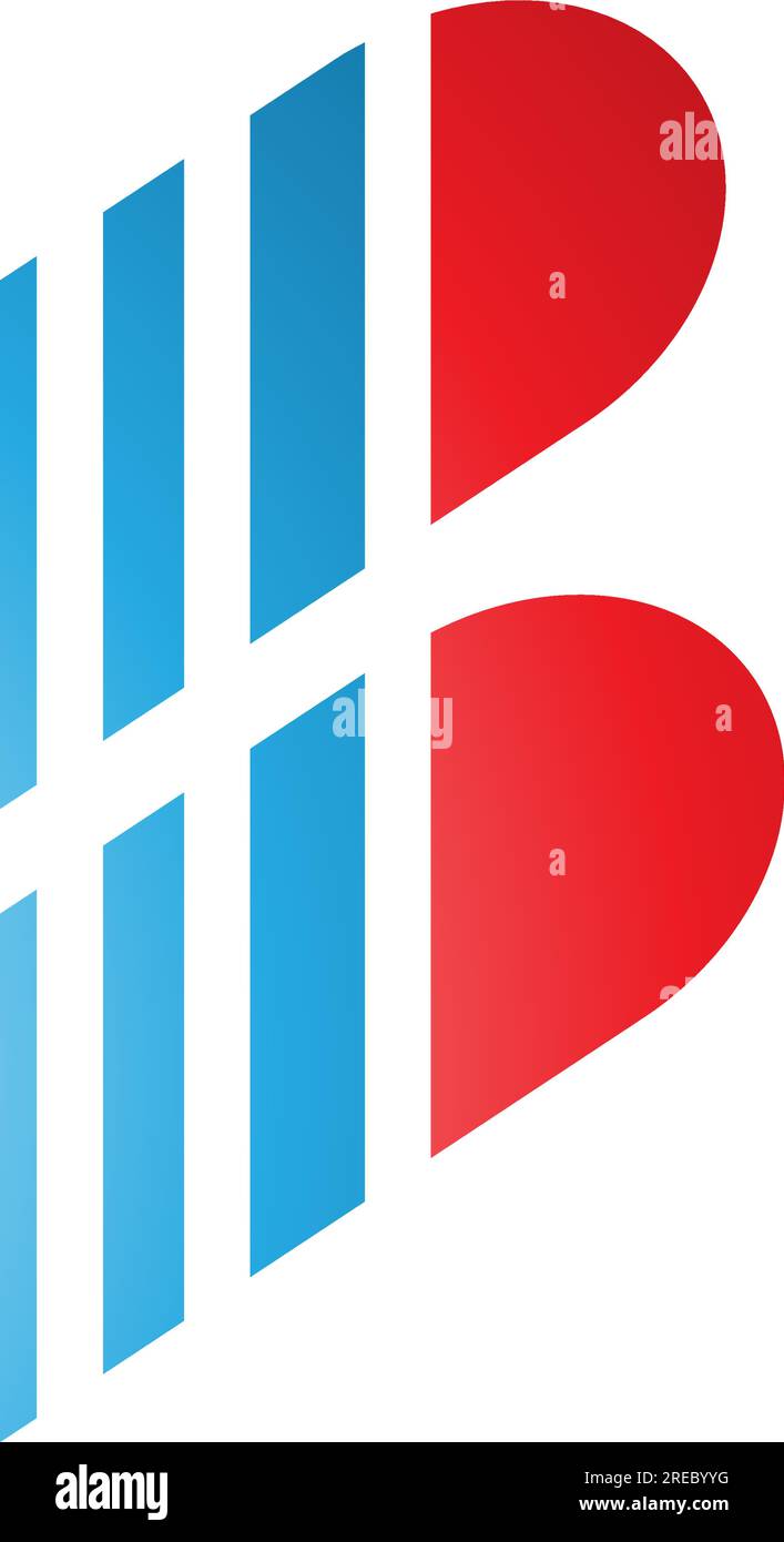 Blue and Red Letter B Icon with Vertical Stripes on a White Background ...