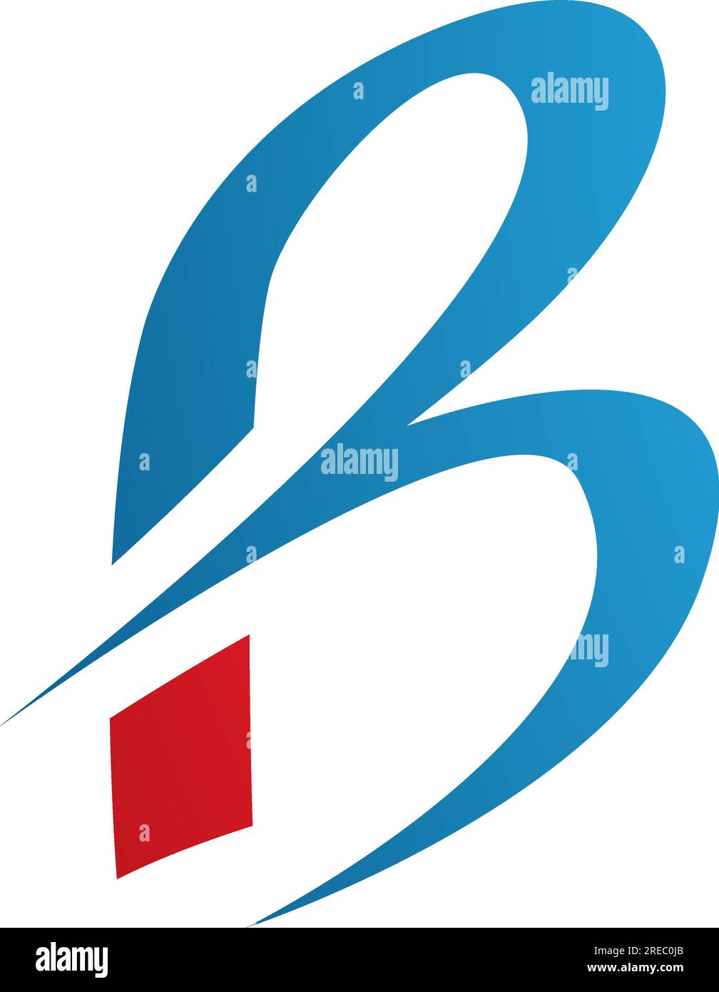 Blue and Red Slim Letter B Icon with Pointed Tips on a White Background ...