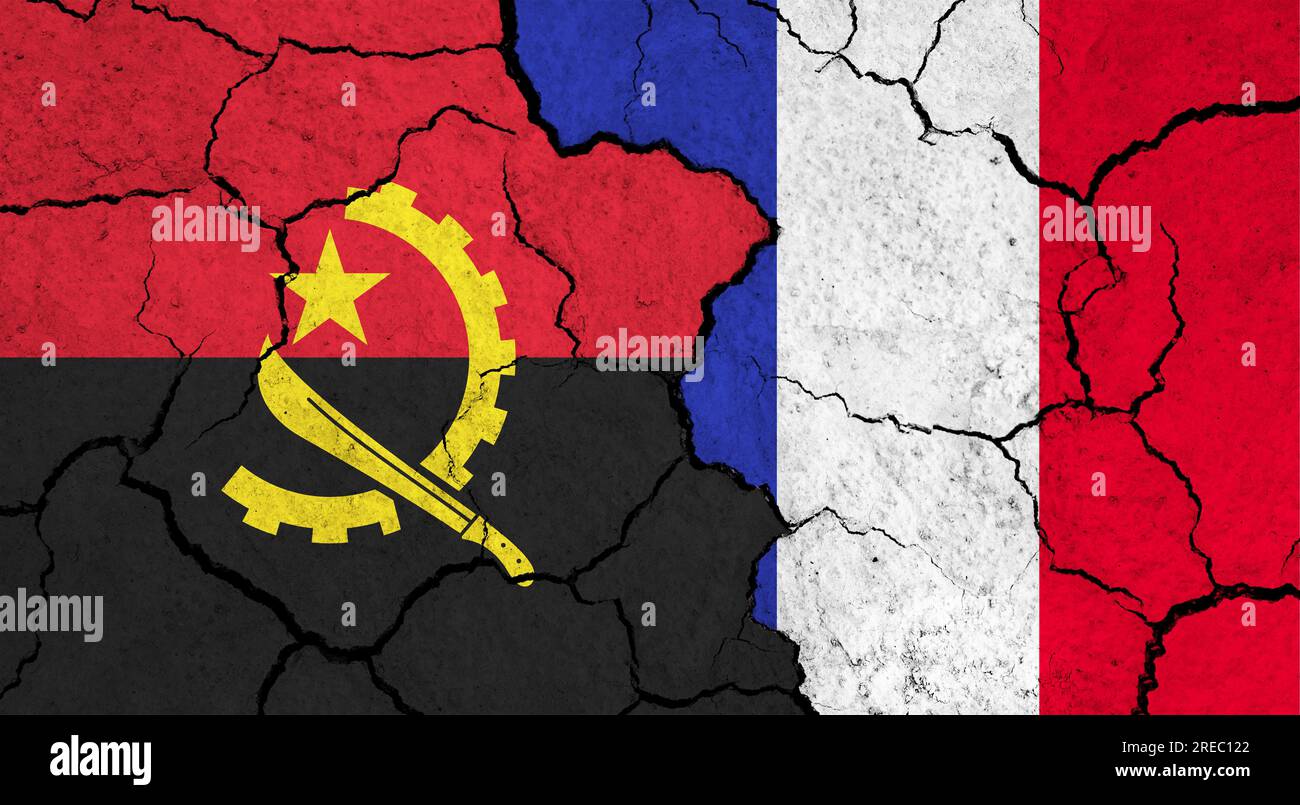Flags of Angola and France on cracked surface - politics, relationship ...