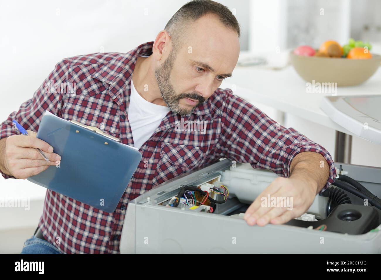 man fixing a domestic washing machine Stock Photo - Alamy
