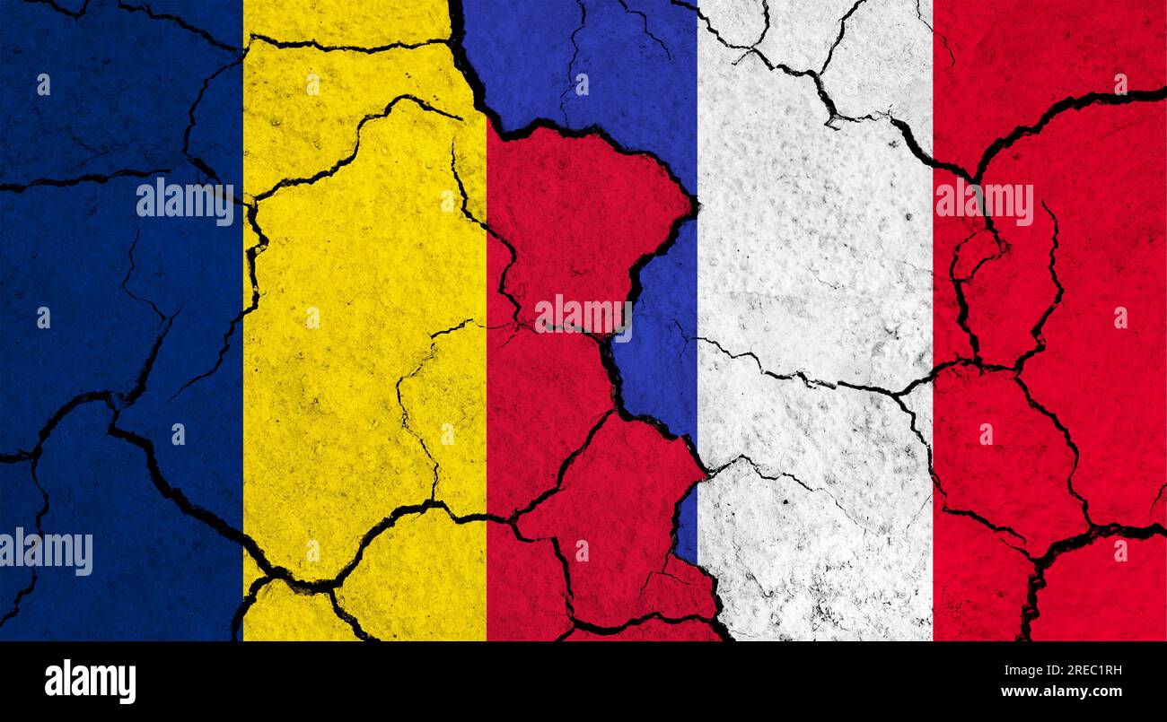 Flags of Chad and France on cracked surface - politics, relationship ...
