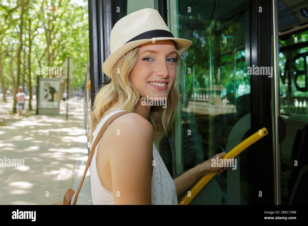 woman boarding on a bus Stock Photo - Alamy