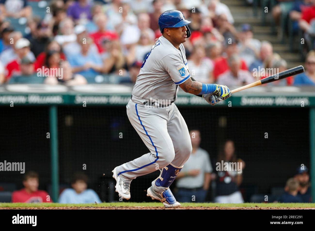 Kansas City Royals catcher Salvador Perez (13) hits a single in the ...