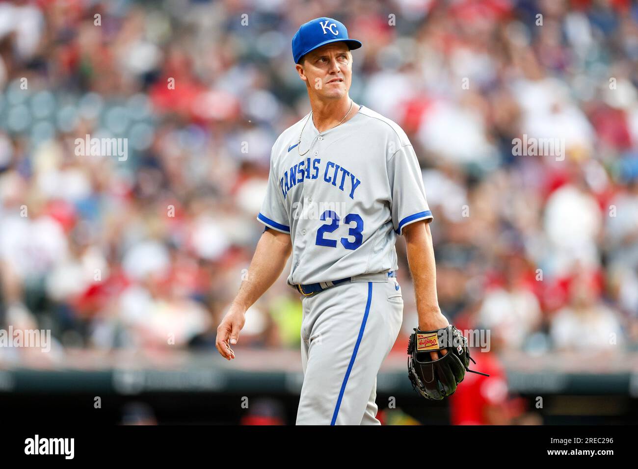 Kansas City Royals pitcher Zack Greinke (23) reacts during a MLB ...