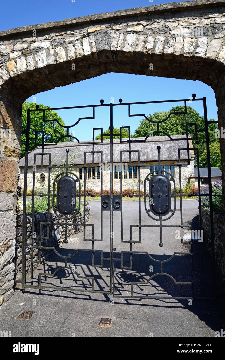View through an iron gate to the courtyard of the Chard Preparatory ...
