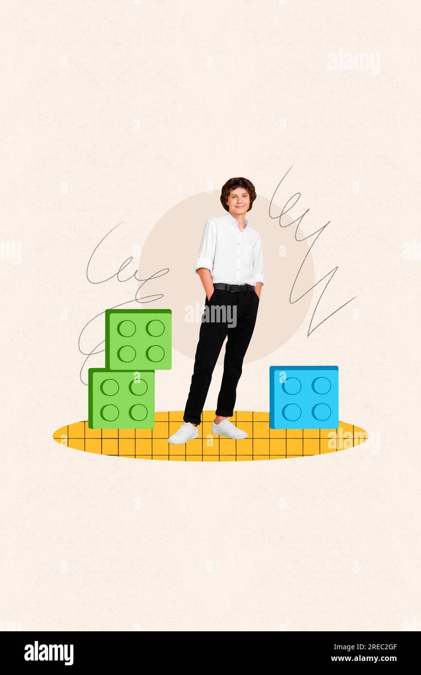 3d retro abstract creative artwork template collage of teenager smart ...