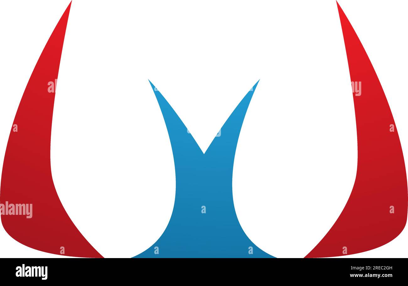 Red and Blue Horn Shaped Letter W Icon on a White Background Stock ...
