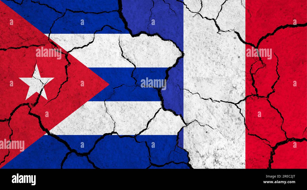 Flags of Cuba and France on cracked surface - politics, relationship ...