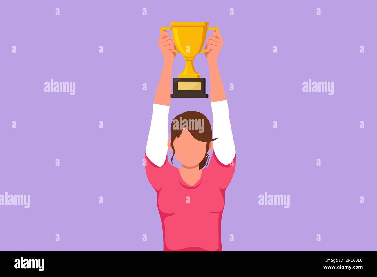 Character flat drawing female athlete wearing sport jersey lifting gold ...