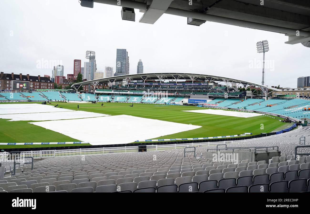 Rain covers protect the wicket, and parts of the outfield ahead of day ...
