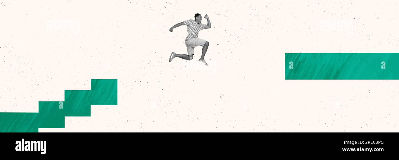 Photo collage artwork minimal picture of excited lucky guy running ...