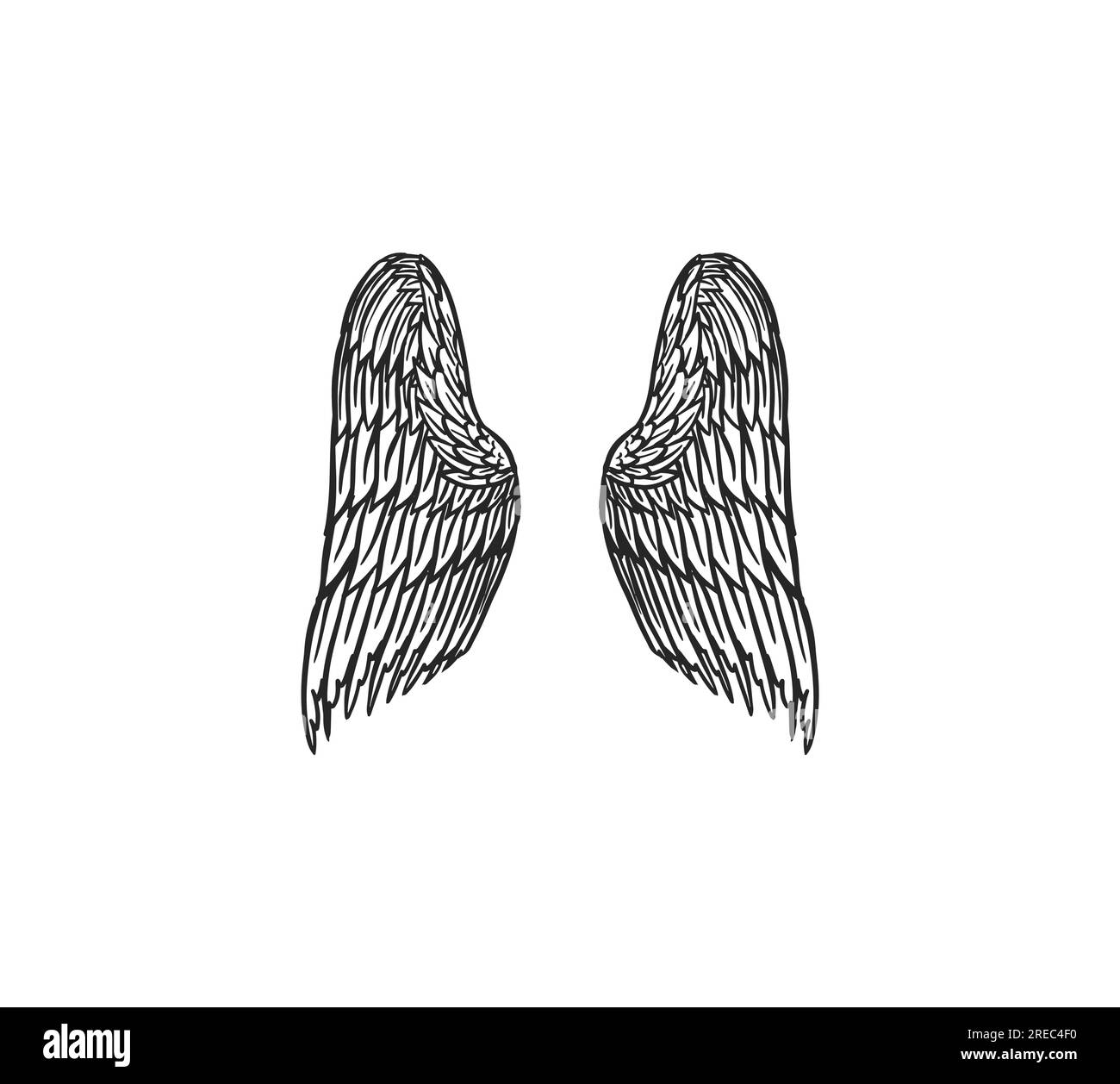 Set of Angel wings in vintage style. Template for tattoo and emblems, t ...