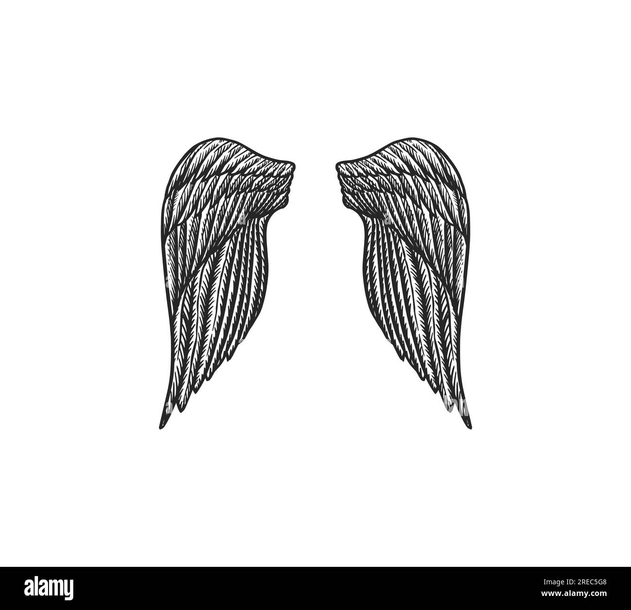 Set of Angel wings in vintage style. Template for tattoo and emblems, t ...
