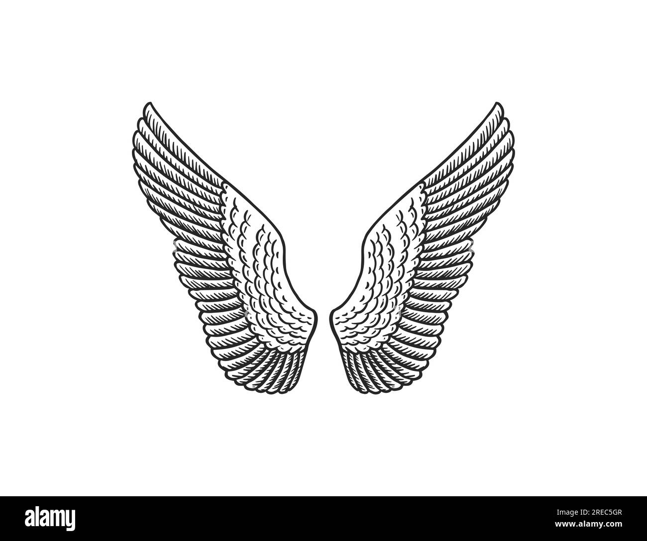 Set of Angel wings in vintage style. Template for tattoo and emblems, t ...