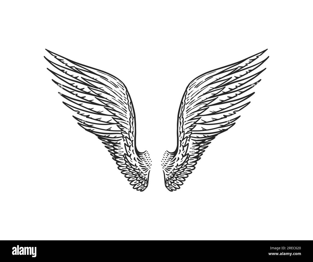 Set of Angel wings in vintage style. Template for tattoo and emblems, t ...