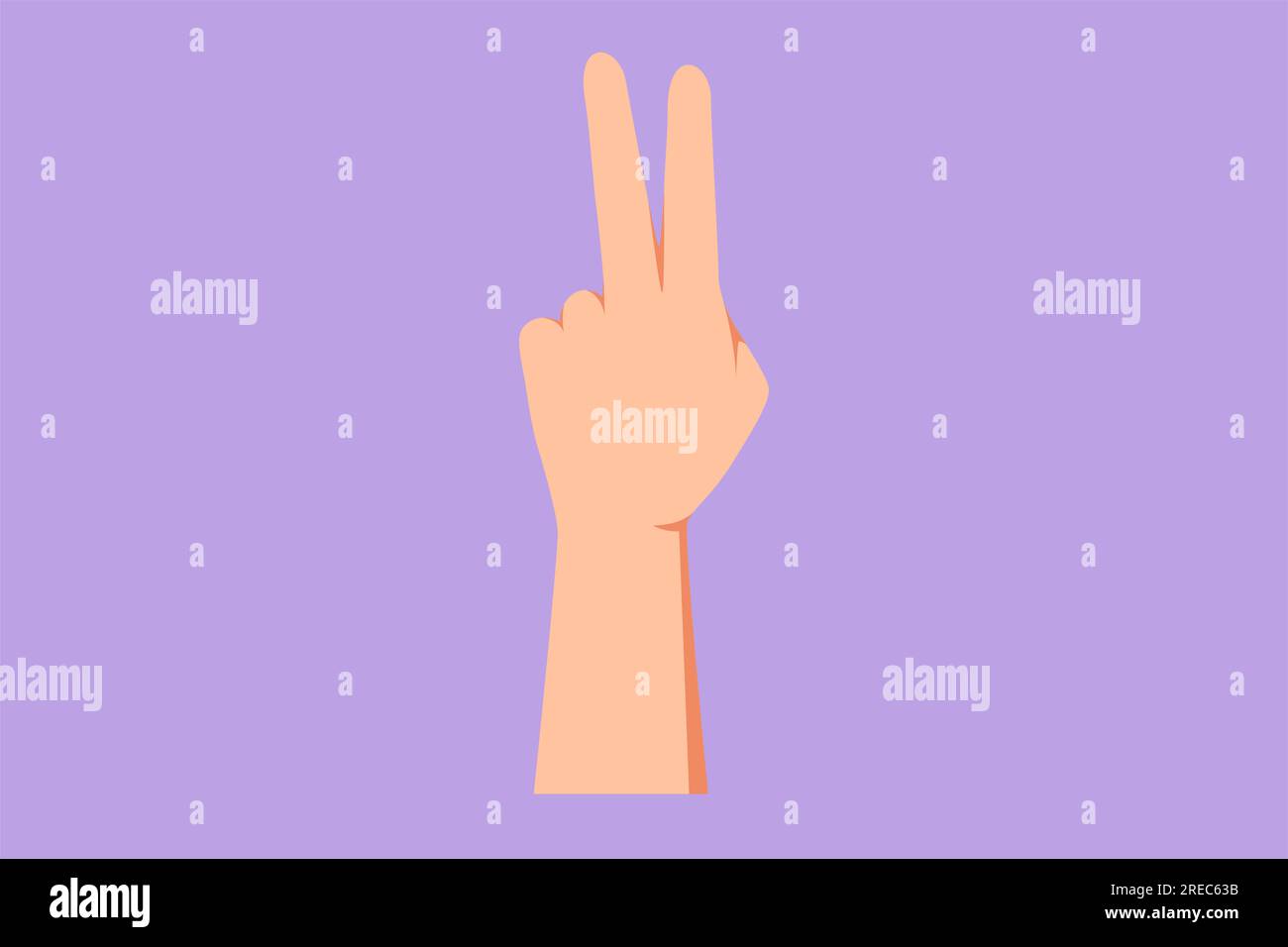 Cartoon flat style drawing hand gesture symbol of peace. Number two ...