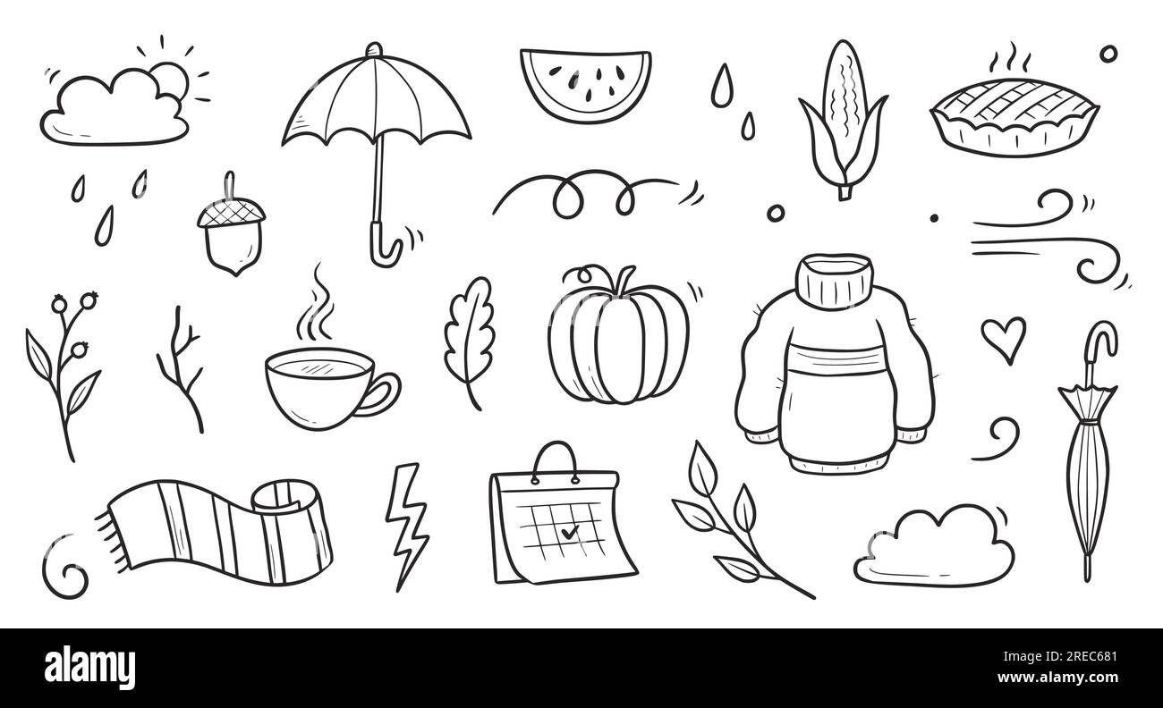 Autumn doodle vector set. Hand drawn doodle sketch style nature fall ...