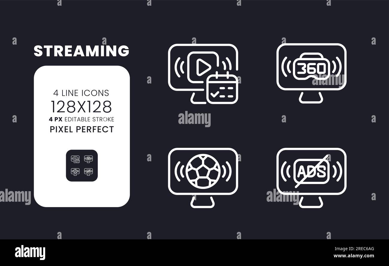 Streaming white linear desktop icons on black Stock Vector Image & Art - Alamy