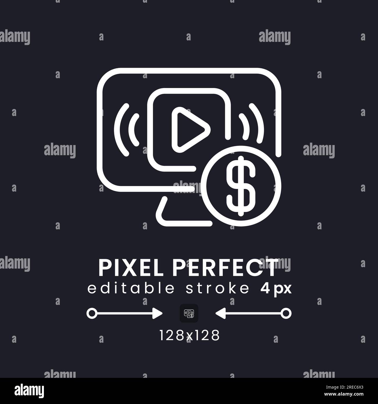 Streaming subscription plans white linear desktop icon on black Stock ...